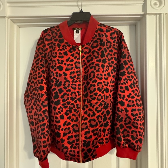IMAN | Jackets & Coats | Iman Red Satin Reversable Animal Bomber Jacket ...